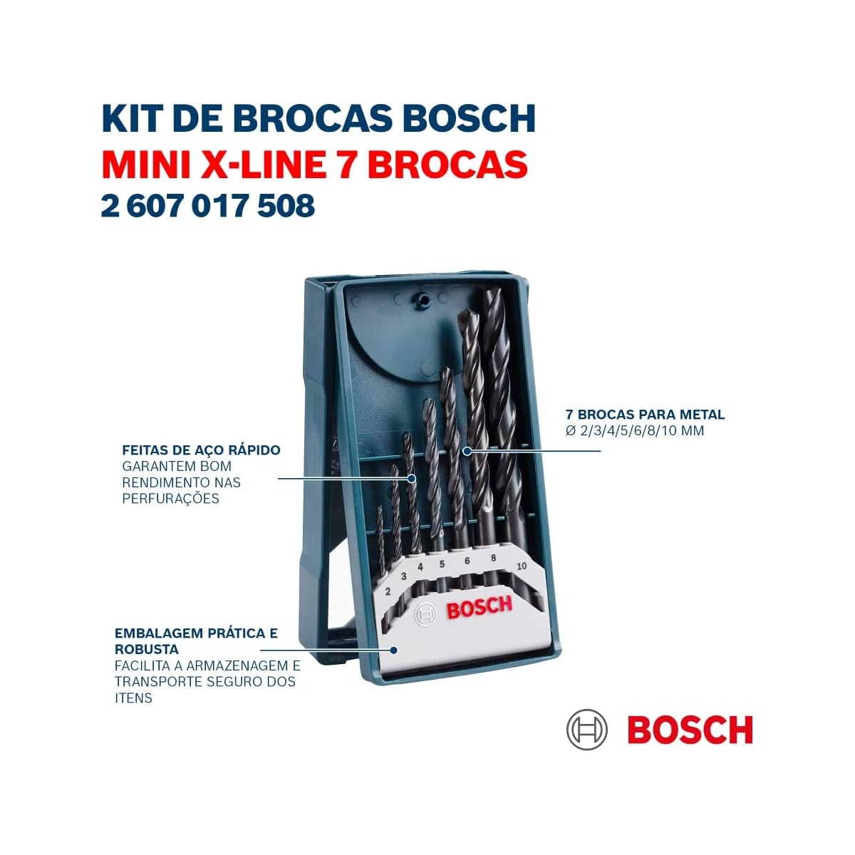 Kit De Brocas Bosch Mini X-Line 7pc P/Metal - Centro Elétrico